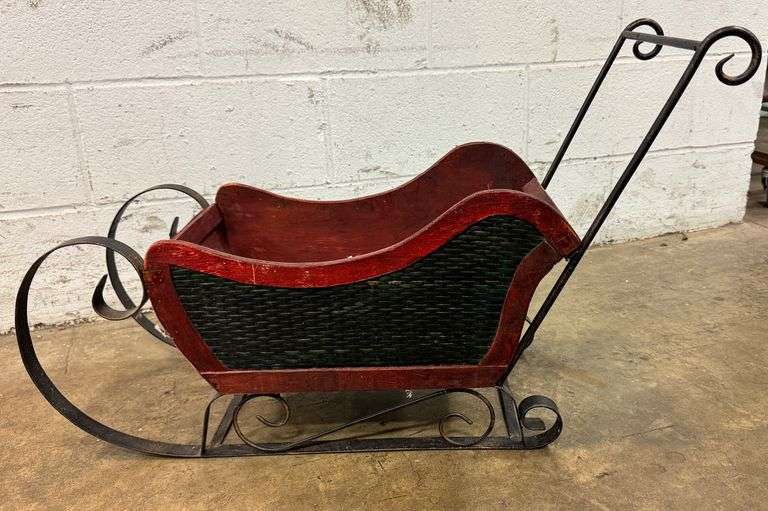 Decorative Wooden and Metal Holiday Sleigh with Woven Panels - Auction Ohio