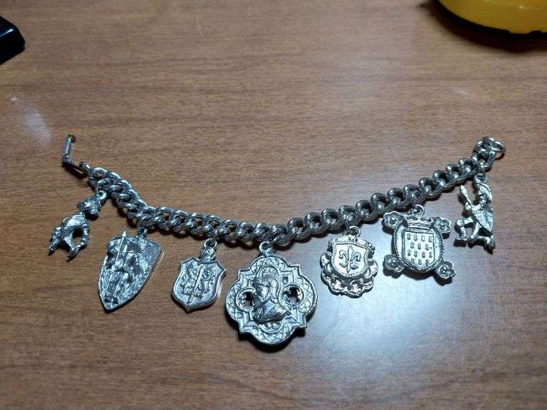 Charm Bracelet with Religious and Heraldic Symbols, 3-1/4 Inches Long ...