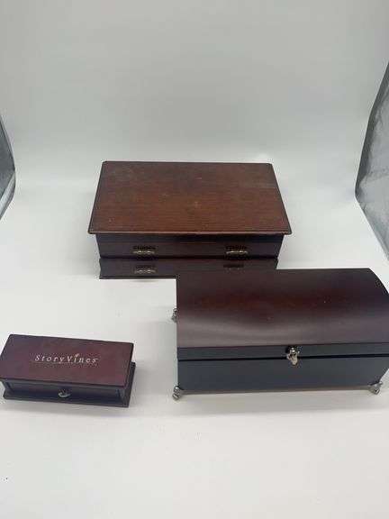 Three Wooden Jewelry Boxes with Red and Cream Interiors - Auction Ohio