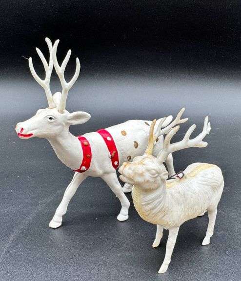 Vintage Celluloid White Reindeer Figures with Antler Details - Auction Ohio