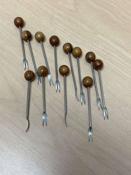Two-Pronged Appetizer Forks Featuring Wooden Ball Handles - Auction Ohio
