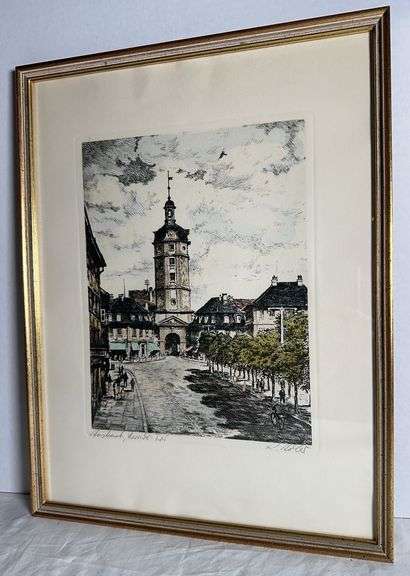 Framed Signed Print of Etching by Richard Adler - Auction Ohio