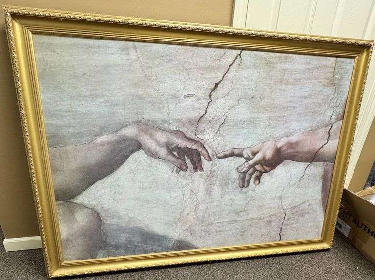 Replica of Michelangelo’s The Creation of Adam in Gold Frame - Auction Ohio