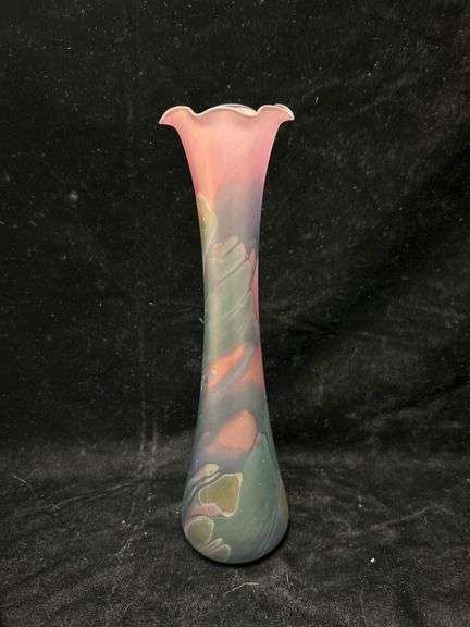 Hand-Painted Rueven Glass Nouveau Art Vase with Scalloped Rim - Auction ...