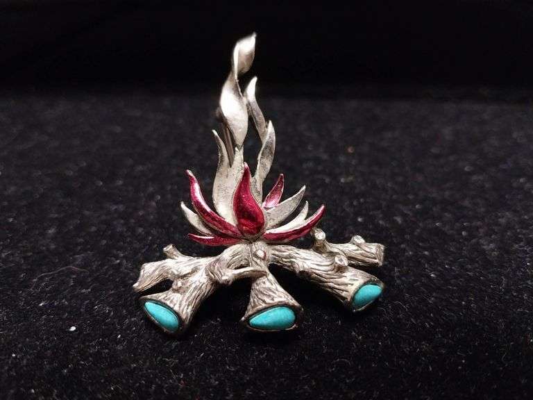 St. Labre Sterling Silver Fire Pin With Turquoise and Red Enamel, 1-1/2 ...