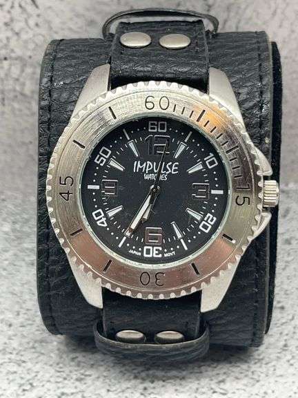 Impulse Watches Men’s Wristwatch with Black Dial and Leather Strap ...
