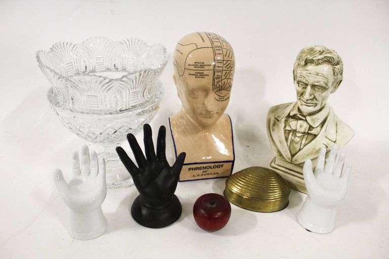 DECORATIVE OBJECTS INCLUDING PHRENOLOGY BUST AND LINCOLN BUST ...
