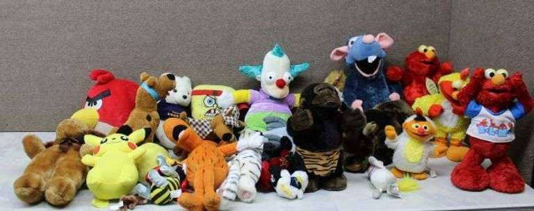 Plush Toy Lot Featuring Popular Characters Including Elmo, Pikachu, and ...