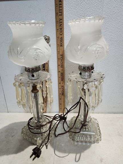 Vintage Pair Glass Lamps W/Plastic Charms - Auction Ohio