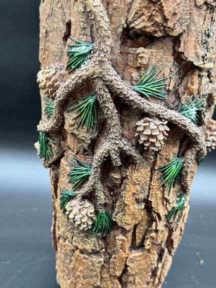 Tree Bark-Style Vase with Pinecone and Branch Accents - Auction Ohio