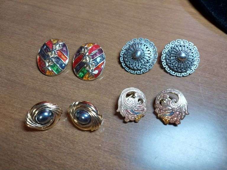 Four Pairs of Clip-On Earrings Featuring Signed and Unsigned Designs ...