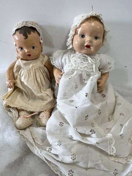 Antique Composition Baby Dolls with Lace Outfits and Bonnets - Auction Ohio