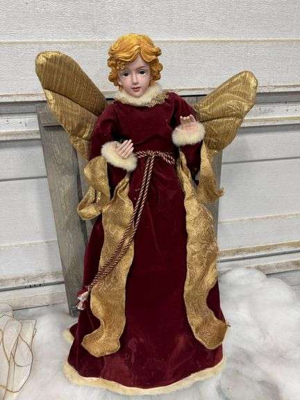 LARGE Decorative Angel Figurine in Red Velvet and Gold Details with ...
