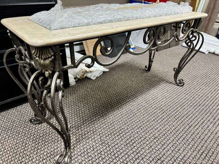 “PULASKI” Marble-Top Console Table With Ornate Metal Base - Auction Ohio