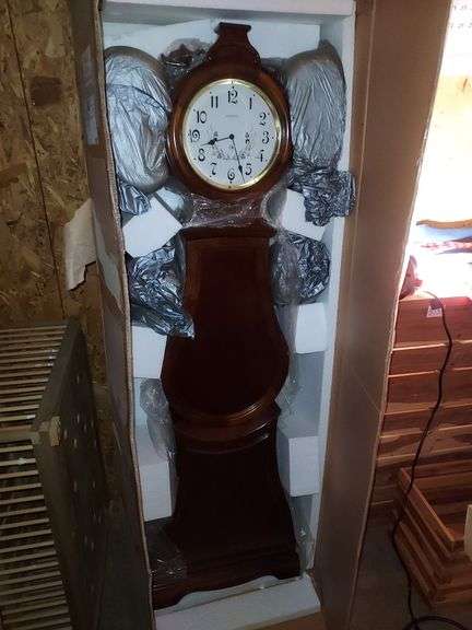 New In Box Emperor Floor Clock, Box Measures 70''X26''X13'' - Auction Ohio