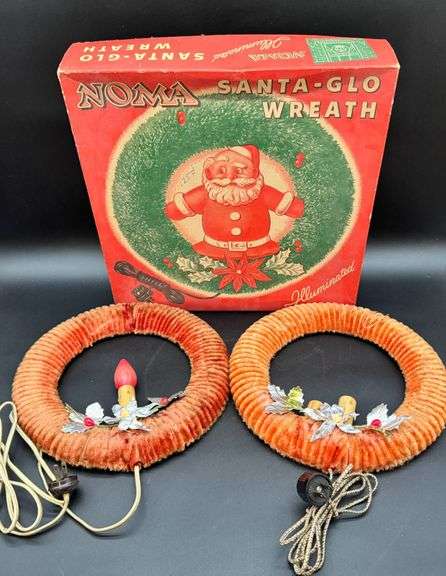NOMA Santa-Glo Illuminated Wreath Box with Chenille Wrapped Candle ...