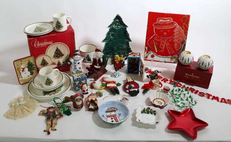 CHRISTMAS DECOR INCLUDING WATERFORD CANDLE HOLDERS AND CHRISTMAS BY ...