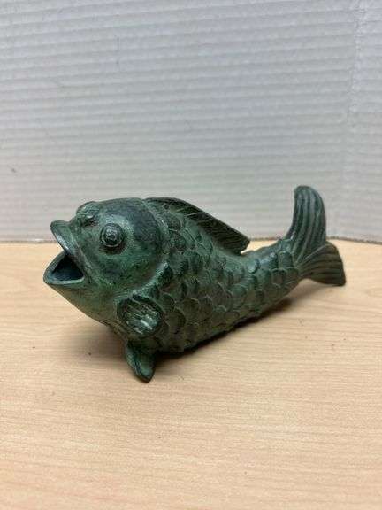 Cast Metal Fish Figurine With Green Patina, Made In Thailand - Auction Ohio