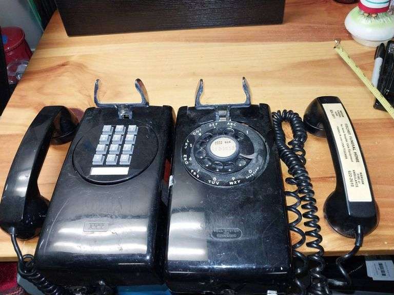 Black Rotary Dial and Push-Button Telephones with Markings and Original ...