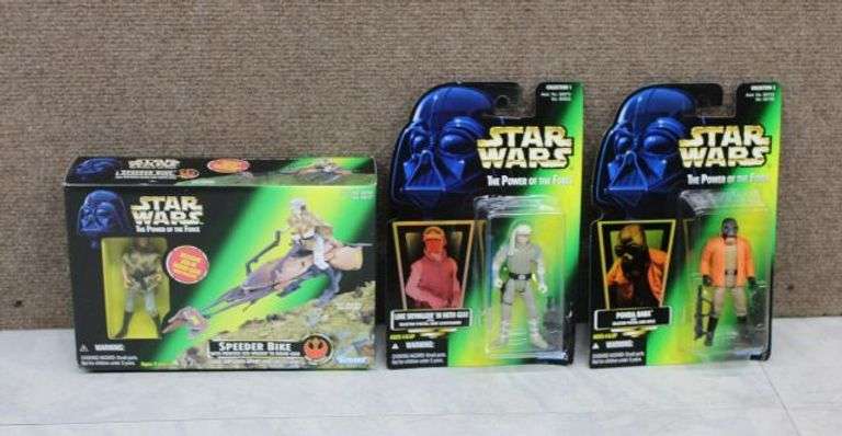 Star Wars The Power of the Force Action Figures and Speeder Bike (3 New in Box) - Auction Ohio