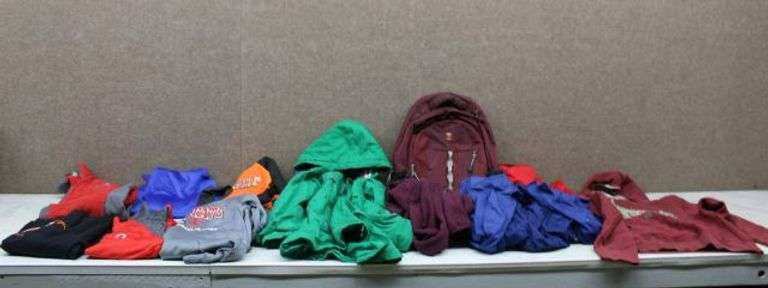 Branded Clothing and Accessories Lot, Including Jackets, Hoodies, and ...