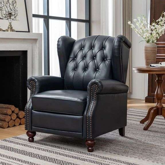Almantas 31" Wide Genuine Leather Wing Chair Recliner - Blue - Auction Ohio