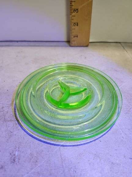 Vintage Uranium Glass Refrigerator Lid 5.5", Inside Lip 5" - Auction Ohio