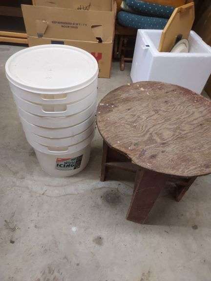 Buckets & Wood Side Table - Auction Ohio