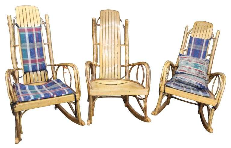 BENTWOOD ROCKING CHAIRS WITH LATTICEWORK ARMS AND SLATTED BACKRESTS ...