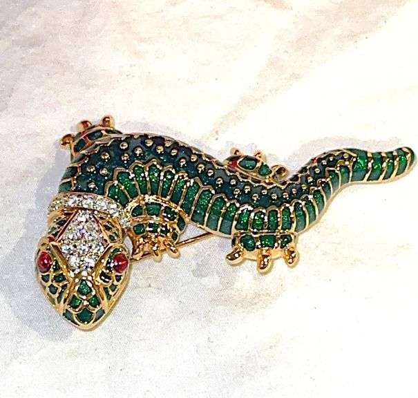 Rare leaping lizard brooch-Kenneth J. Lane - Auction Ohio