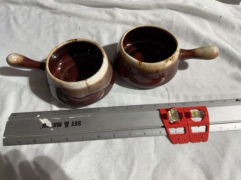 Pair of McCoy brown glazed, drip soup bowls - Auction Ohio