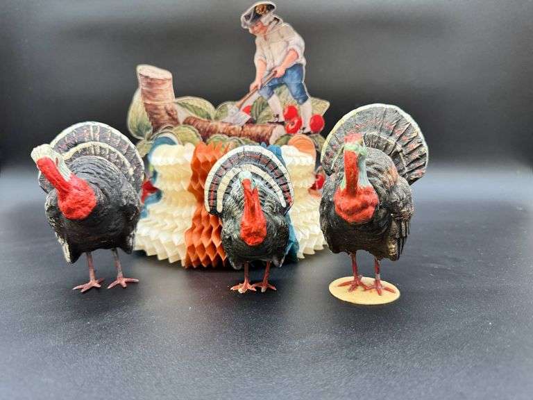 Vintage German Papier-Mache Turkey Figures and Vintage Honeycomb ...
