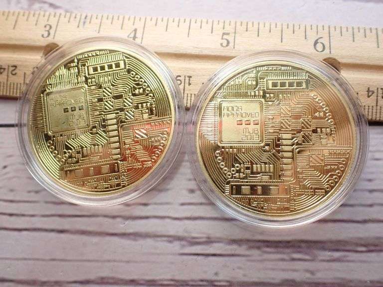 Two Bitcoin-Inspired Gold-Tone Collectible Coins - Auction Ohio
