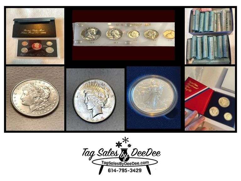 54 silver dollars (some key dates), 32 rolls of silver dimes, rare 1955 ...