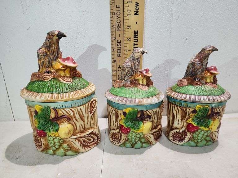 Hand Painted Ceramic Bird Canisters - Auction Ohio
