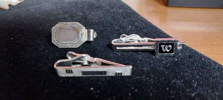 Three Swank Tie Clips Featuring Geometric and Engraved Designs ...
