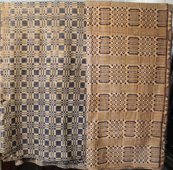 WOVEN TEXTILES WITH BLUE AND TAN PATTERNS. - Auction Ohio
