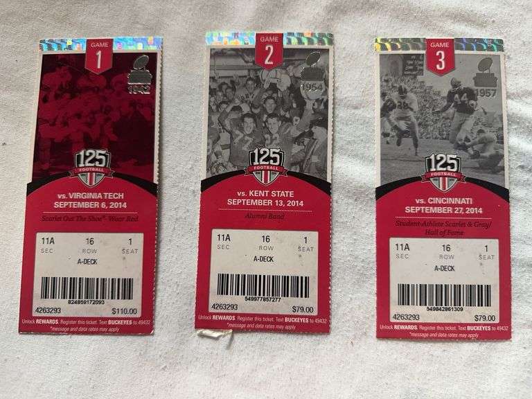 Lot of three tickets from 2014 Ohio State home games - Auction Ohio