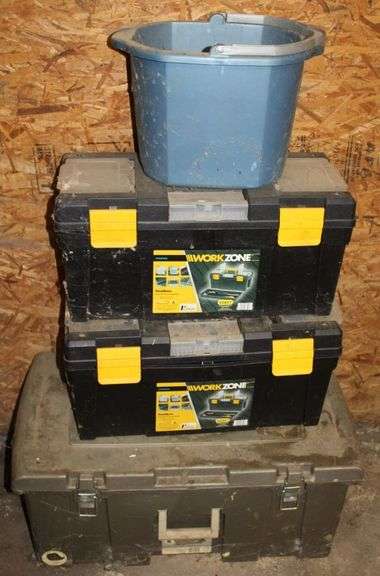 Workzone Toolbox Stack With Plastic Storage Tub and Large Green Storage ...