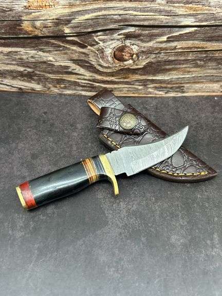 New MHS Cutlery Handcrafted Damascus Steel Knife with Leather Sheath ...