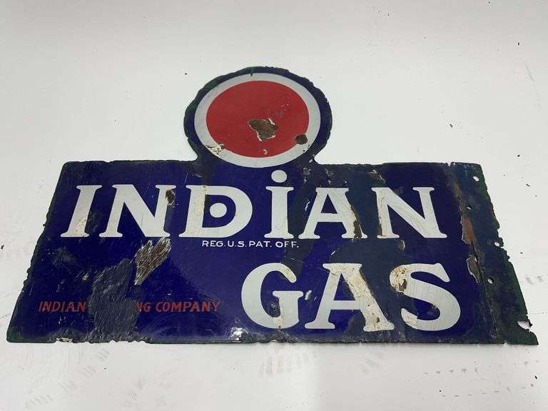 Vtg gas station sign - Indian Gas-porcelain - Auction Ohio