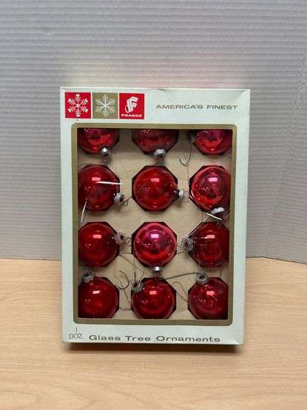 Vintage Shiny Brite Red Glass Tree Ornaments in Original Packaging ...