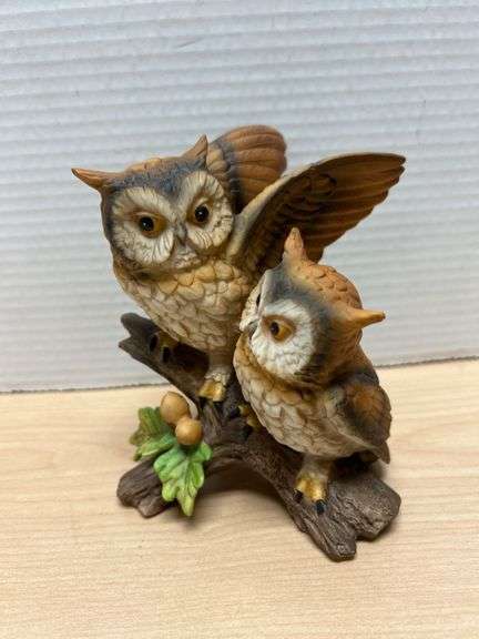 Homco Figurine Featuring Two Owls Perched on a Branch, Marked Number ...