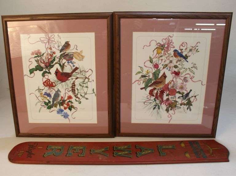 FRAMED BIRD PRINTS BY CINDY CALLOG AND VINTAGE LAWYER SIGN. - Auction Ohio
