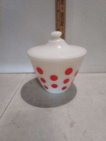 Vintage Fire King Red Polka Dot Grease Jar - Auction Ohio