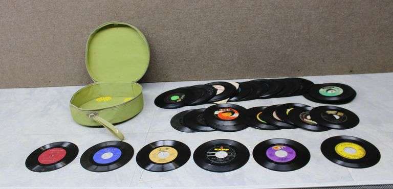 45 RPM Vinyl Records with Green Vinyl Carrying Case - Auction Ohio