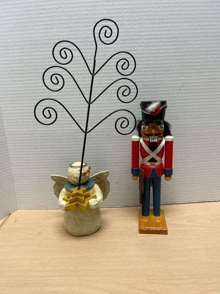 Wooden Nutcracker Soldier and Snowman Angel Figurines with Wire ...