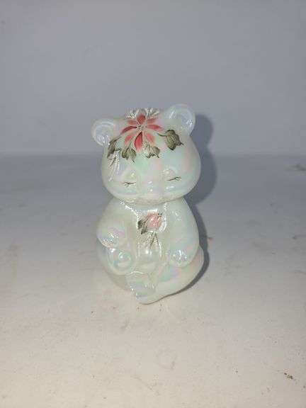 Fenton Matched Pair Opalescent Floral Teddy-SIGNED Bear - Auction Ohio