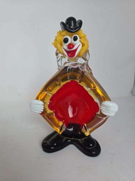 Vintage Hand Blown Murano Glass Clown Ashtray Figurine 7" - Auction Ohio