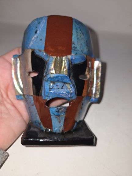 Mayan Aztec Death Mask Mother of Pearl Onyx Chrysocolla Burial Sculpt ...